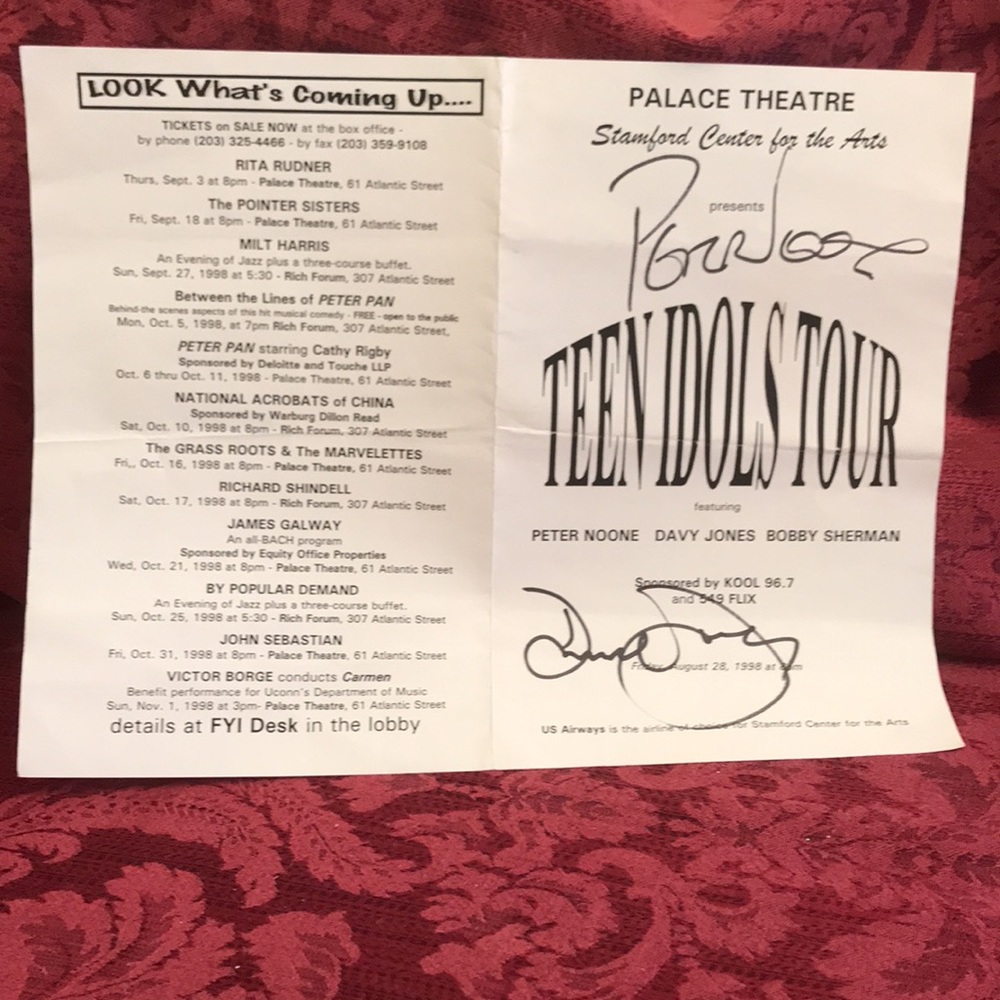 Accents | Davy Jones And Peter Noone Autographed Program Teen Idols ...
